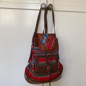 handmade in Peru | Bags | Peruvian Fabric And Leather Bottom Backpack ...